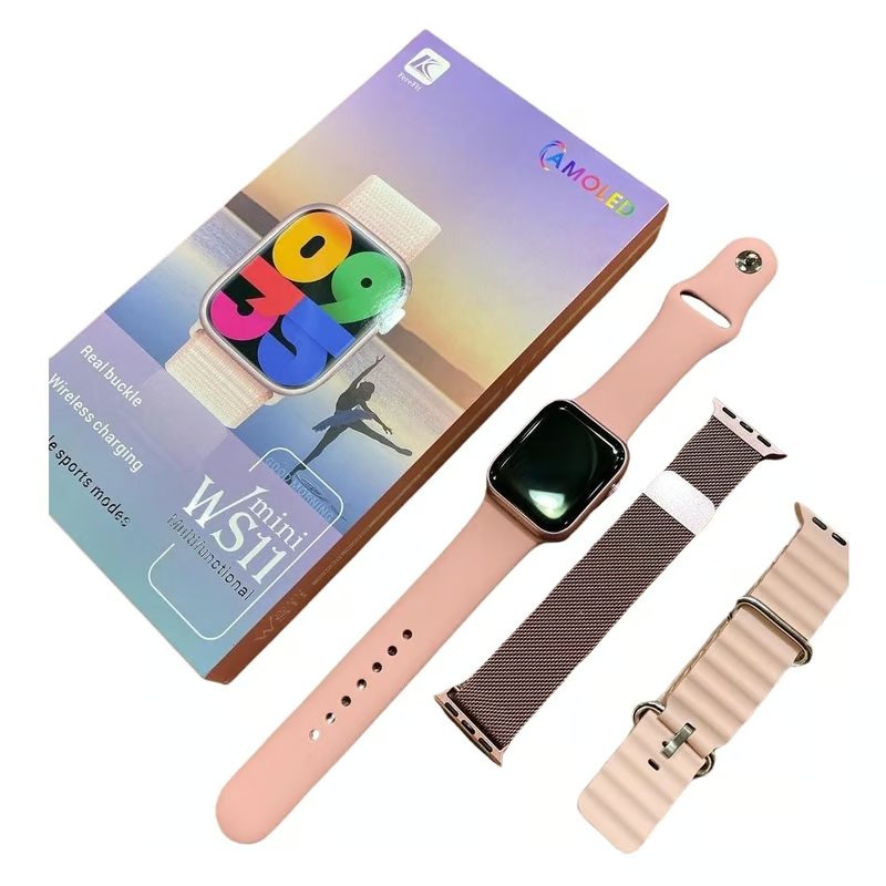 Smartwatch WS11 Mini con Pantalla AMOLED y 3 Correas de Lujo Rosado ...